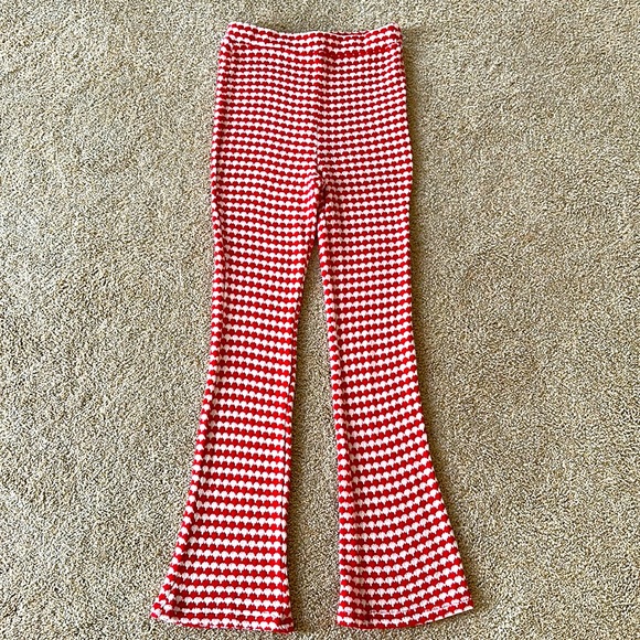 Zara | Pants & Jumpsuits | Zara Red And White Flare Knit Pants | Poshmark
